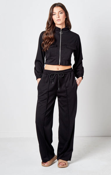 Black Bomber Jacket Straight Leg Jogger Loungewear Set - Tina – Femme Luxe
