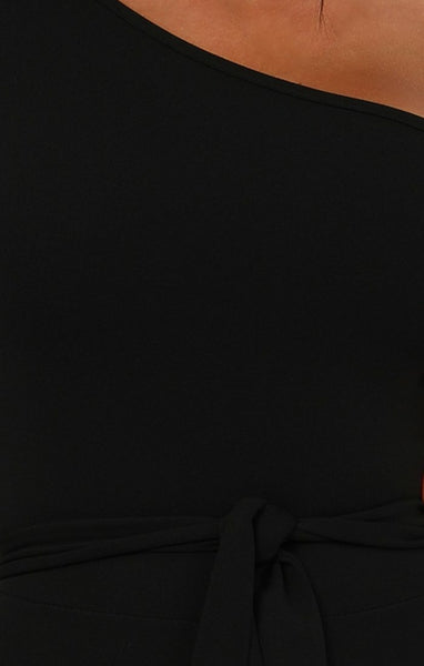 Black Belted One Shoulder Jumpsuit | Jumpsuits | Femme Luxe