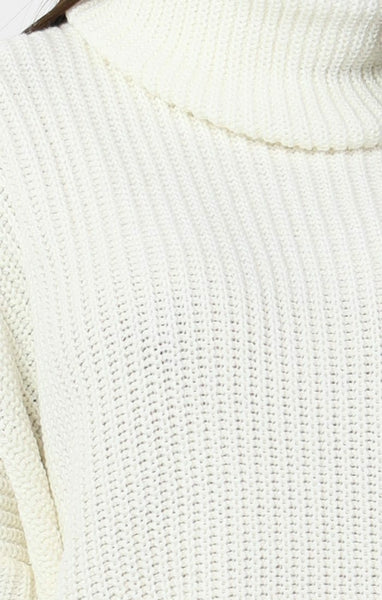 Cream Knitted Oversized Polo Neck Jumper | Knitwear | Femme Luxe