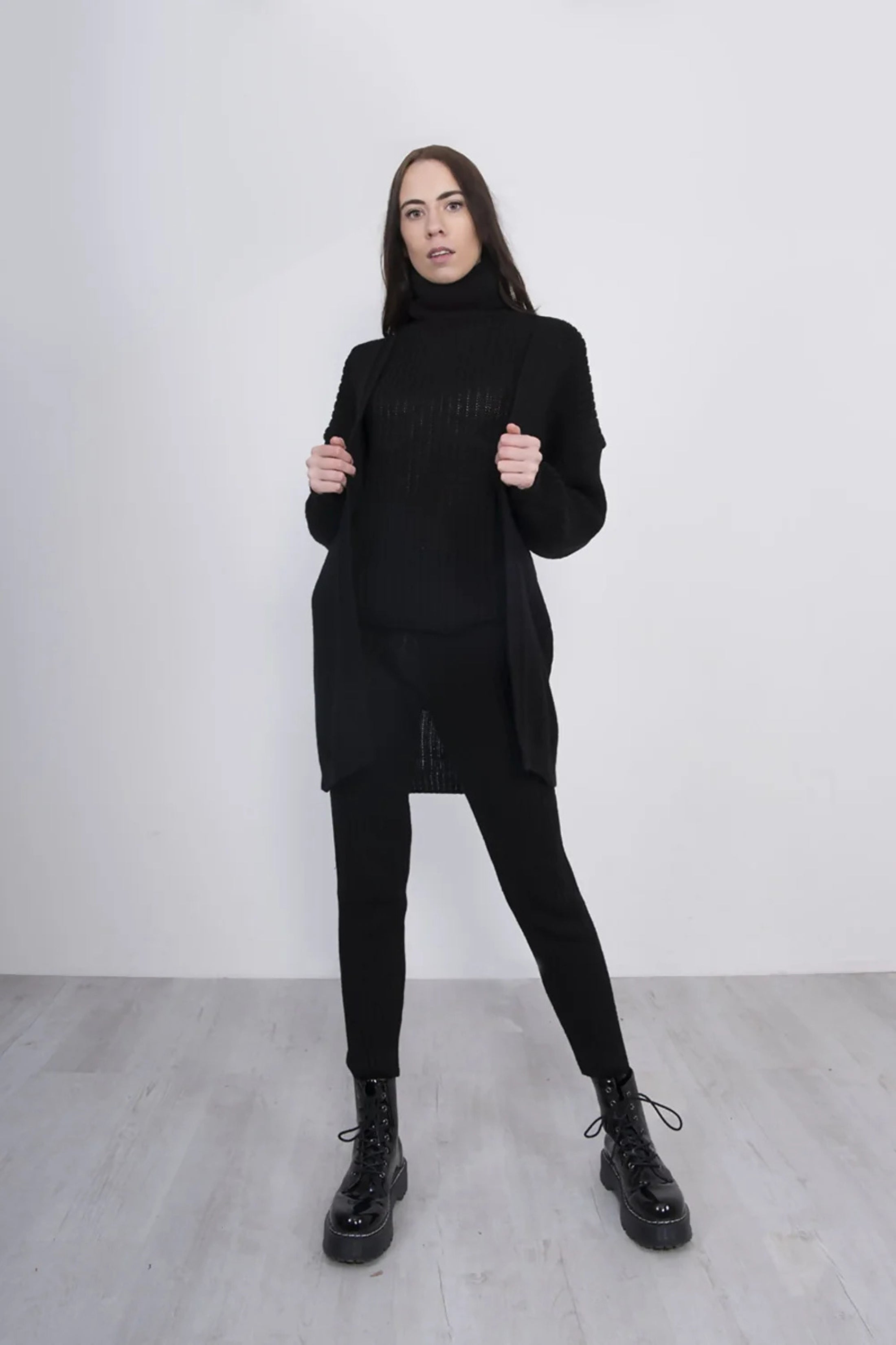 Black Ribbed Knitted 3 Piece Loungewear Set-Jinet – Femme Luxe