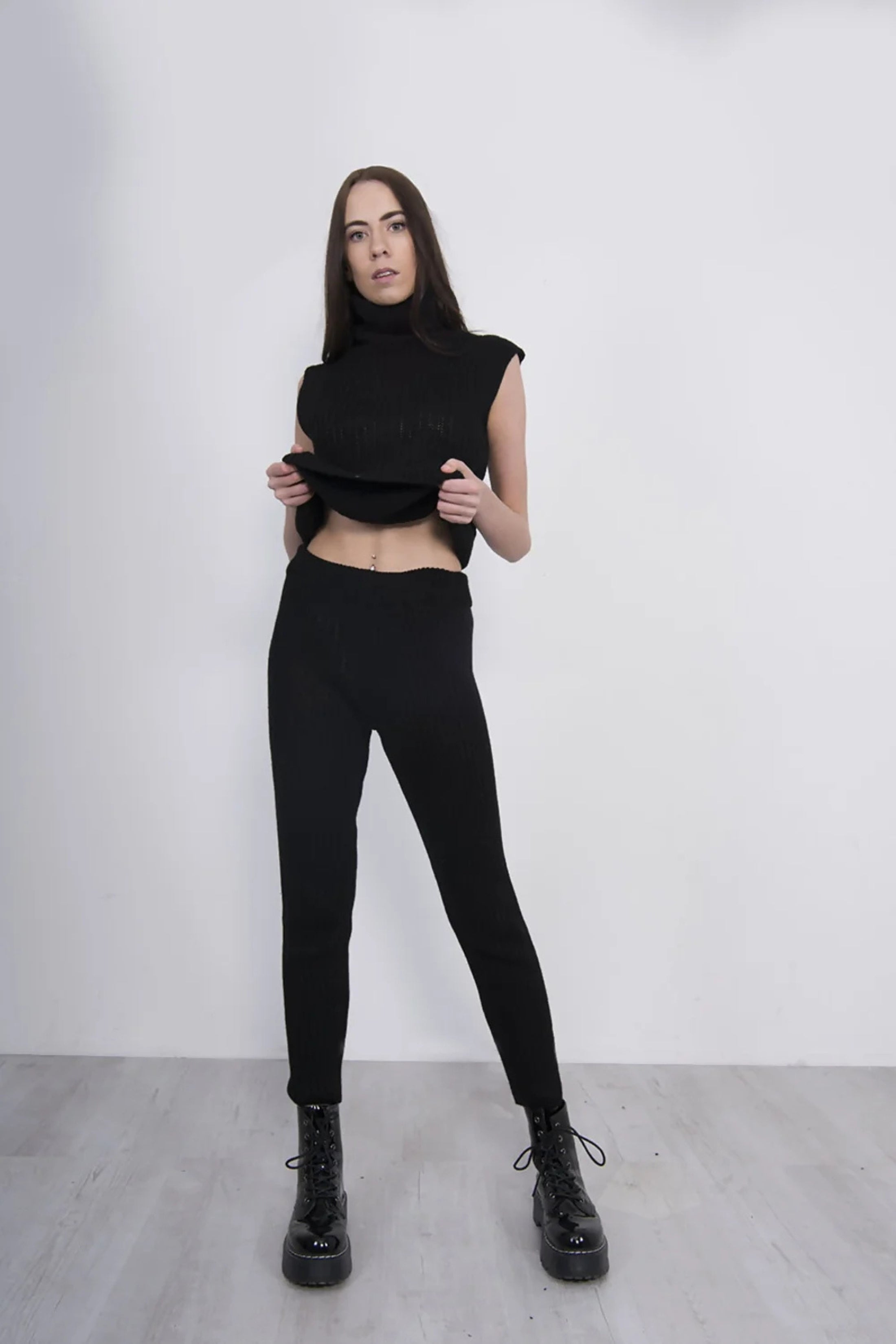 Black Ribbed Knitted 3 Piece Loungewear Set-Jinet – Femme Luxe