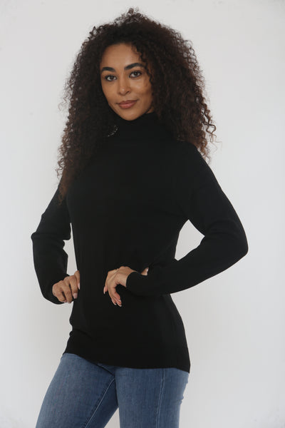 Black Roll Neck Long Sleeve Knitted Jumper – Yiana – Femme Luxe
