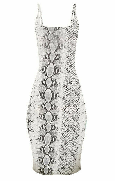 Animal Snake Print Square Neck Strappy Midi Dress | Dresses | Femme Luxe